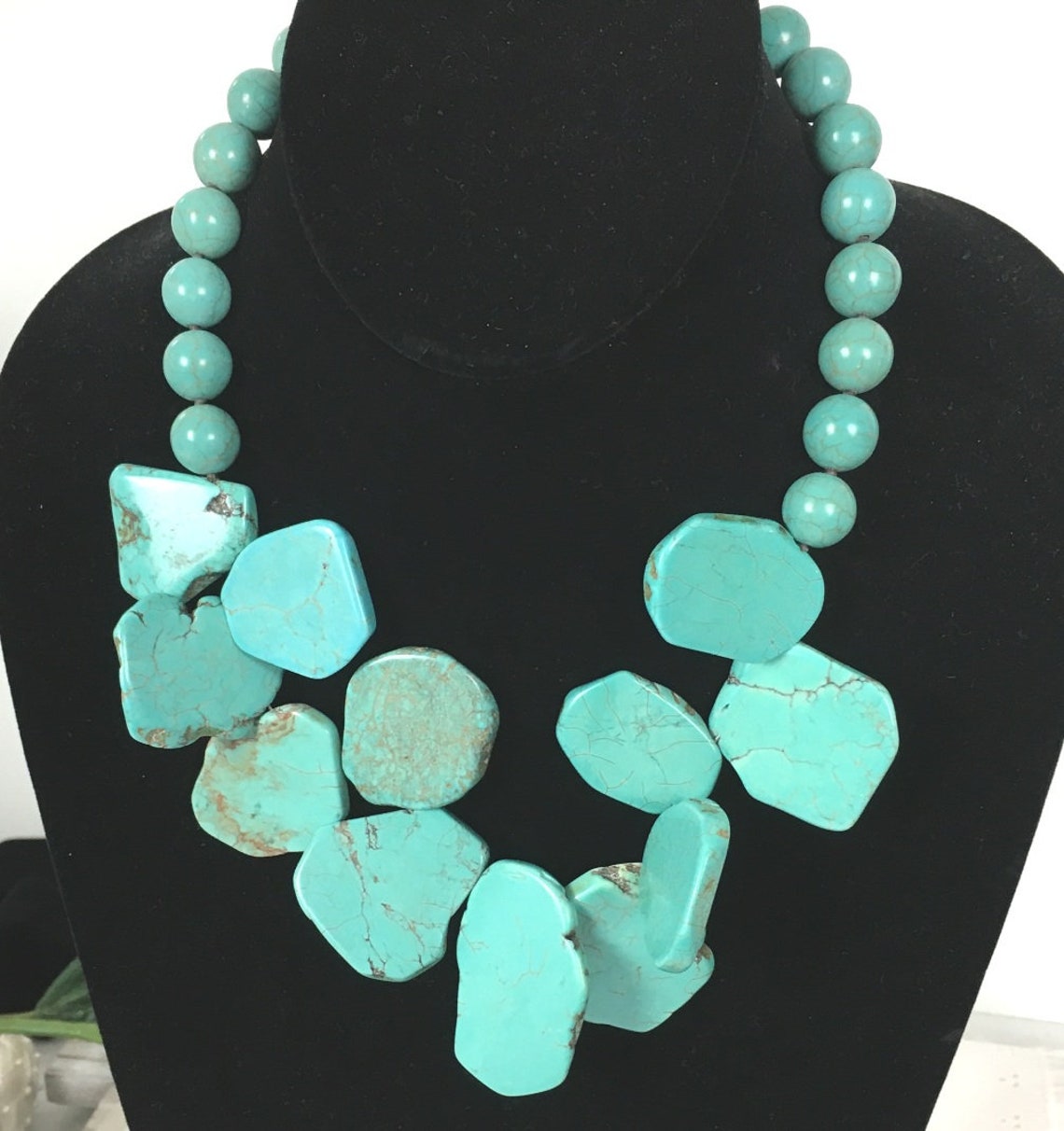Turquoise Slab Necklace, Blue Green Stone Choker, Modern Contemporary ...