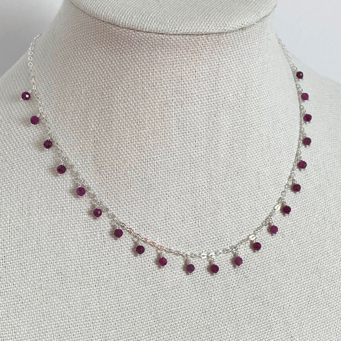 Dainty Ruby Dangle Choker Necklace Red Dangle Charm Necklace - Etsy