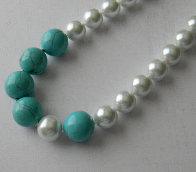 Chunky Pearl and Turquoise Necklace, Asymmetrical Statement Necklace - Etsy