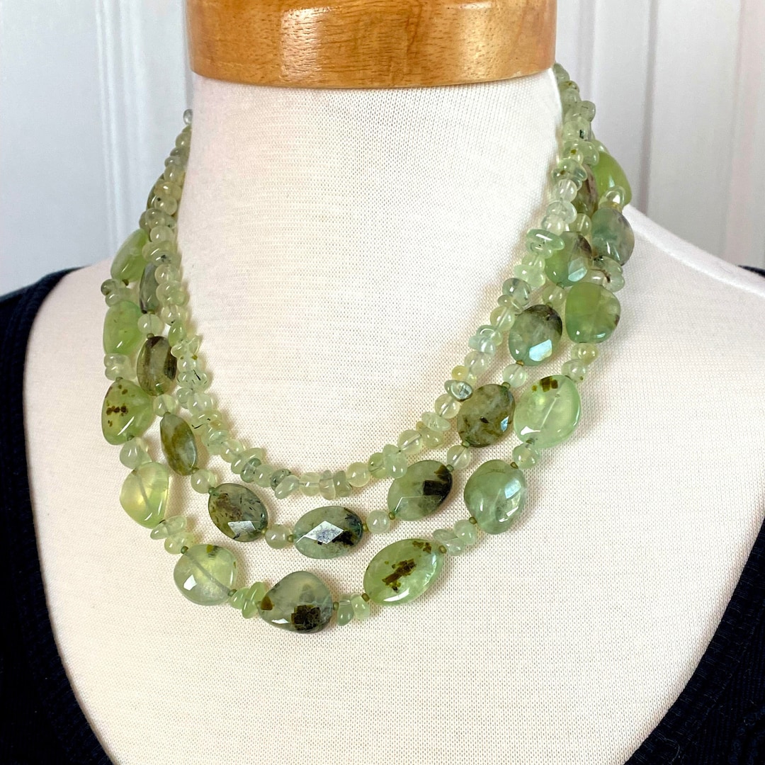 Prehnite Necklace, Gemstone Beaded Necklace, Forest Green or Moss Green ...