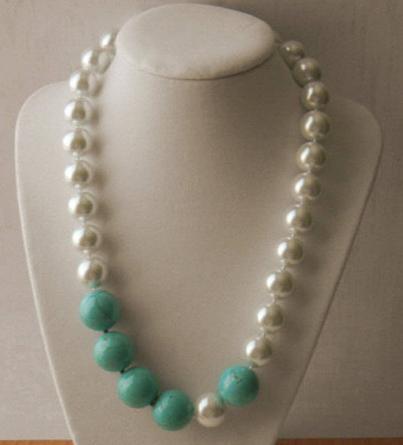 Chunky Pearl and Turquoise Necklace, Asymmetrical Statement Necklace - Etsy