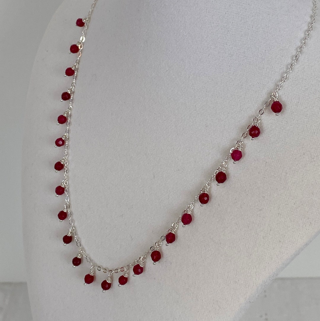Dainty Ruby Dangle Choker Necklace, Red Dangle Charm Necklace - Etsy