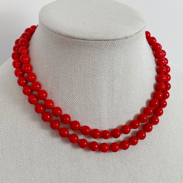 Long Red Necklace - Etsy