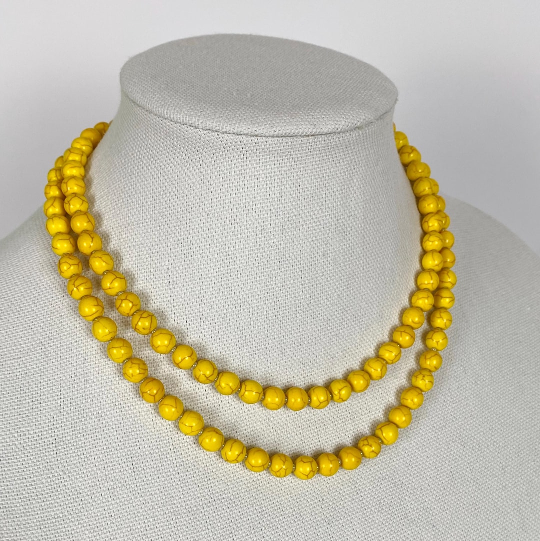 Long Strand Lemon Yellow Beaded Necklace, Bright Colorful Necklace - Etsy