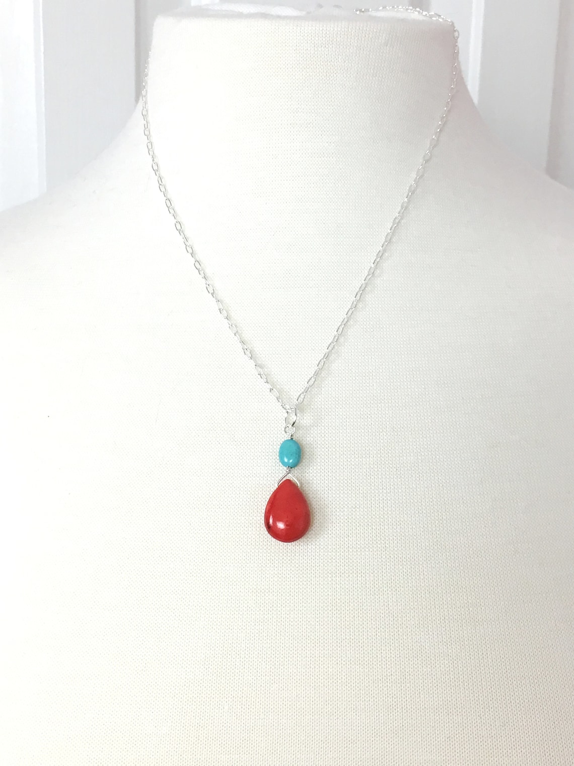 Turquoise and Red Necklace in Two Styles Red and Blue Summer | Etsy