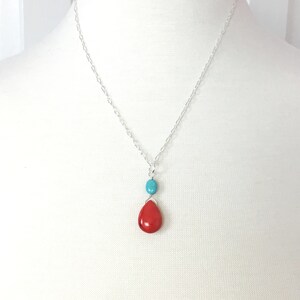Turquoise and Red Necklace in Two Styles, Red and Blue Summer Necklace ...