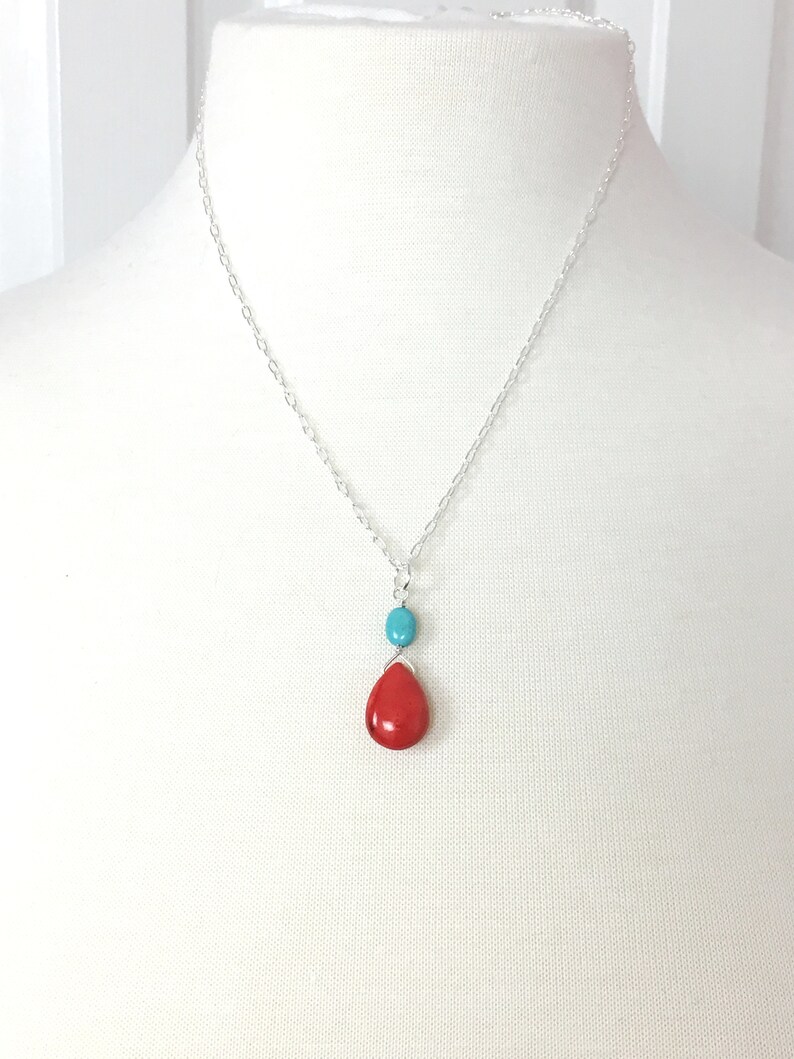 Turquoise and Red Necklace in Two Styles Red and Blue Summer | Etsy