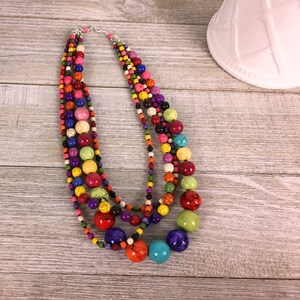Chunky Layered Beaded Statement Necklace, Colorful Multistrand Boho ...