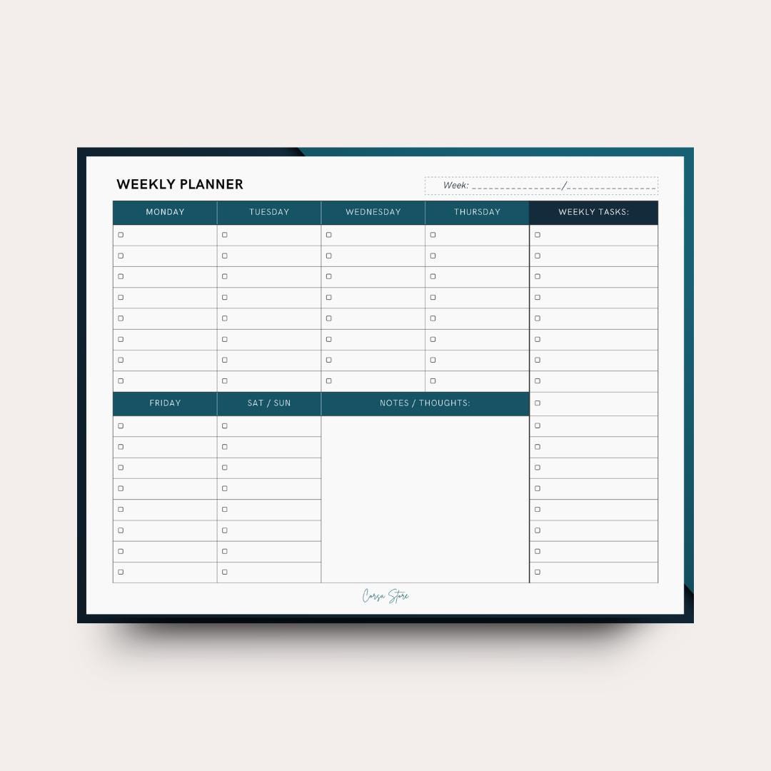 Weekly Planner, Printable Minimalist Productivity Organizer, Work ...