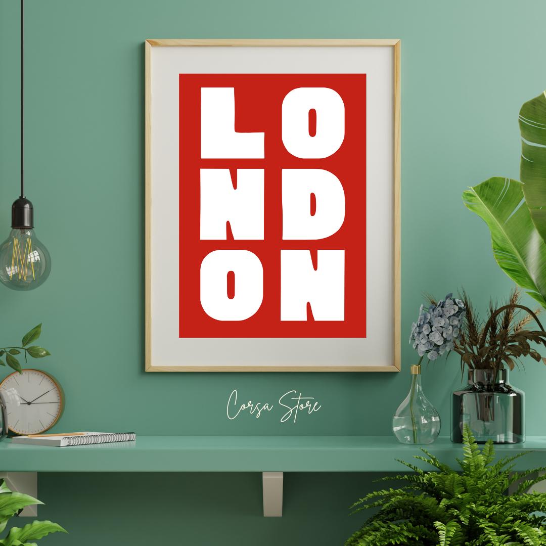 Red London Travel Poster, Big Ben and Tower Bridge Art (digital ...