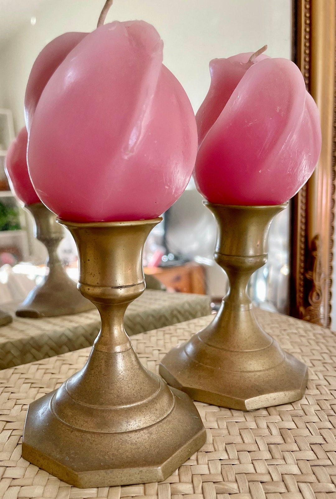 Pair of Vintage Short Brass Candlesticks With Octagon Bases - Etsy