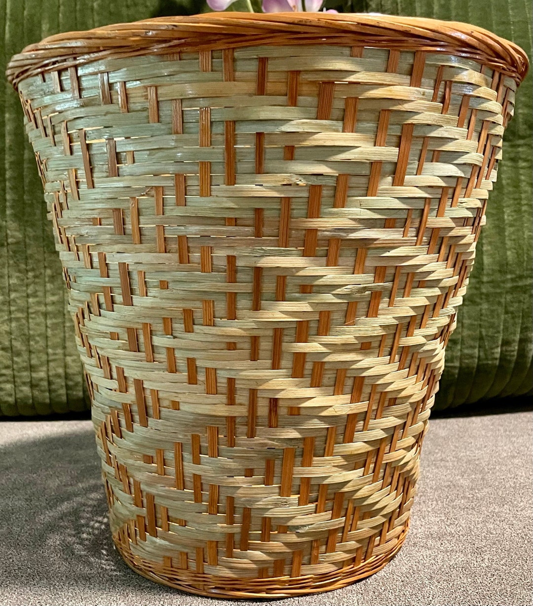 Vintage Woven Slatted Planter Basket, Boho Wastebasket - Etsy