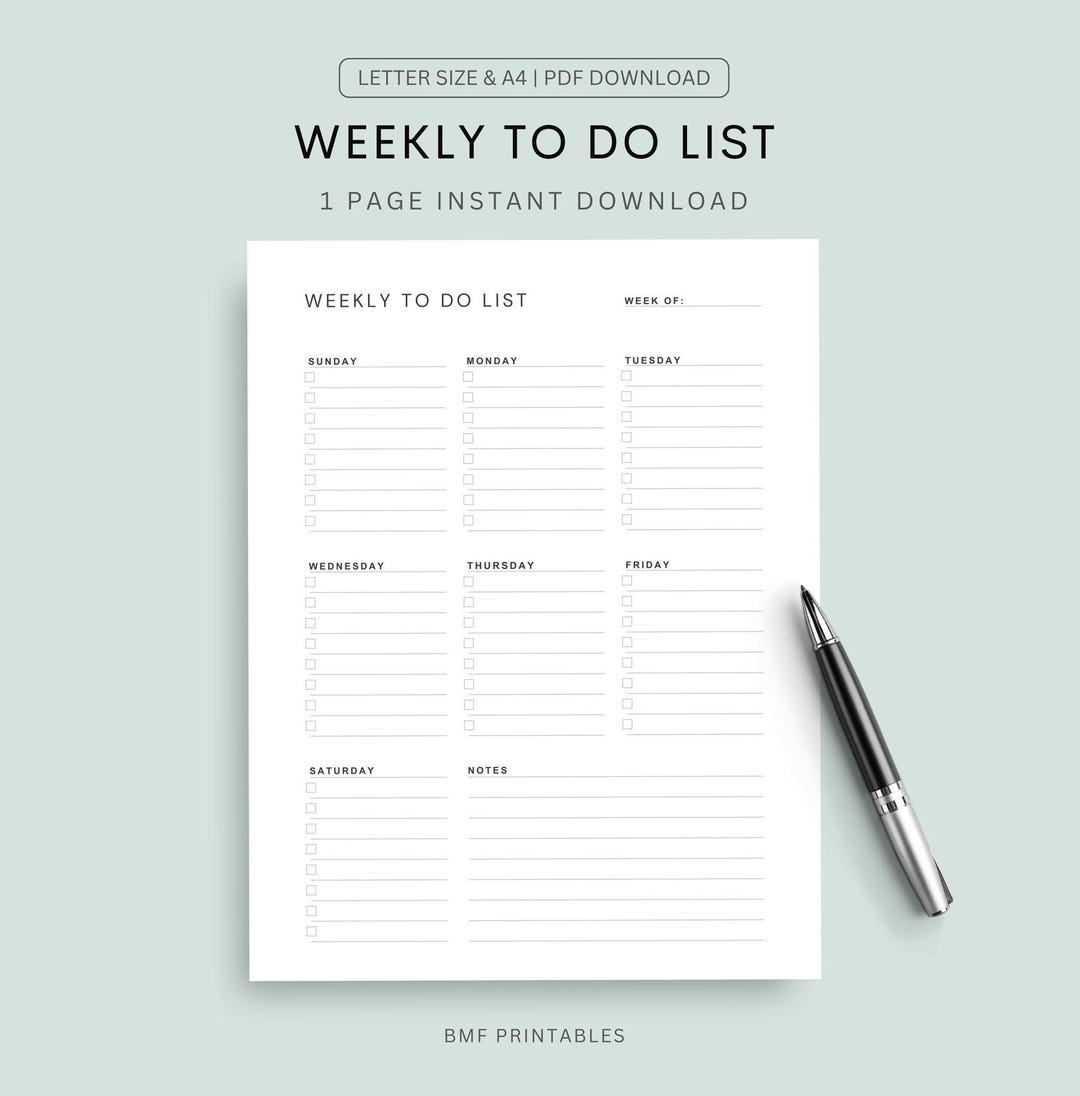 Weekly to Do List Printable, Tasks Tracker, Monthly Planner Template ...