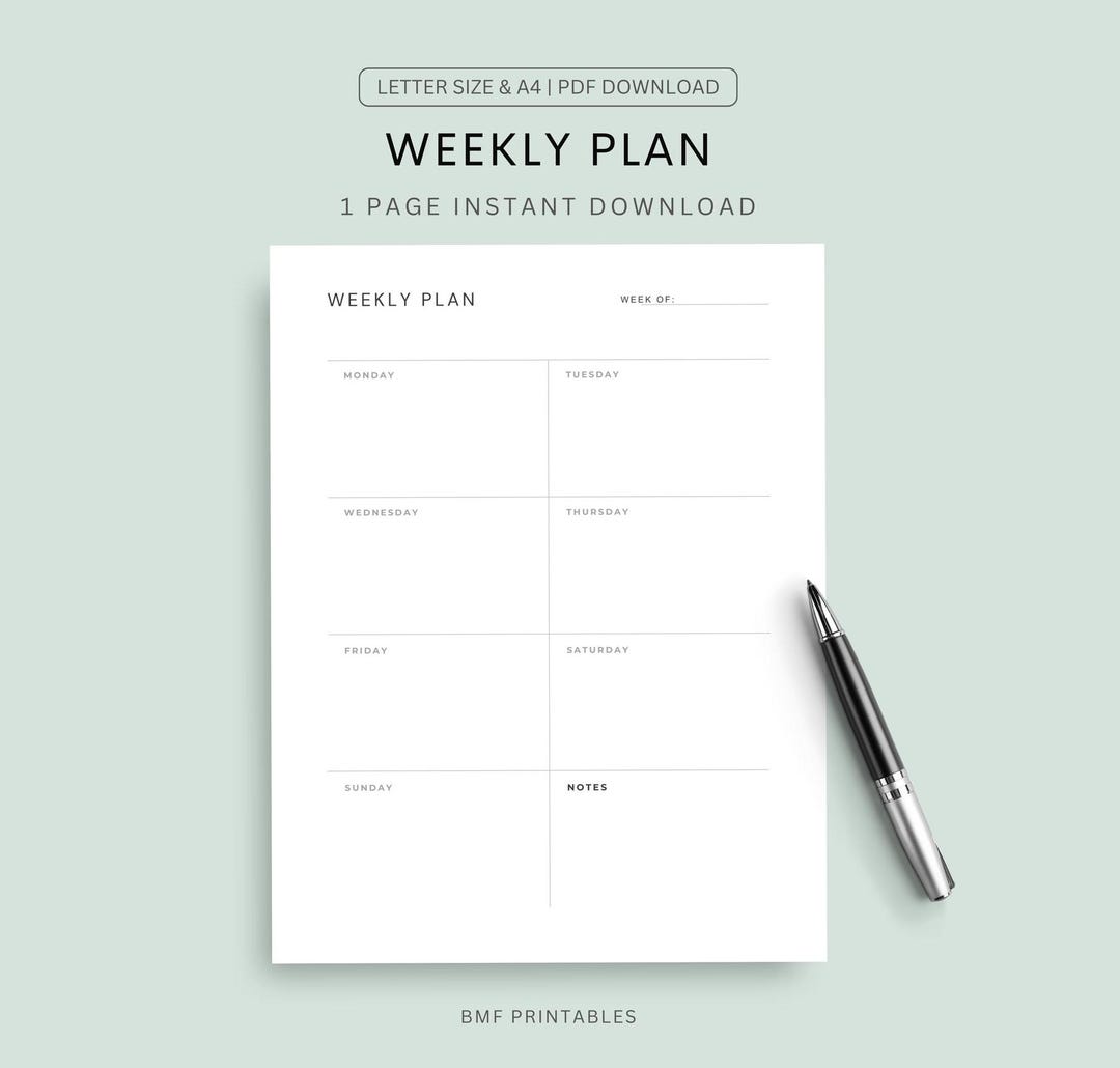 Weekly Planner Printable, Tasks Tracker, Weekly Plan Template, Tasks ...