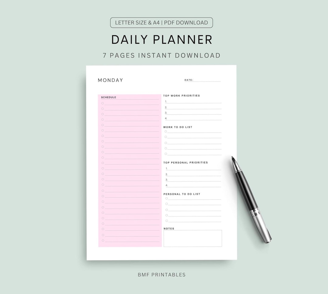 Daily Planner Printable, Daily to Do List, Daily Planner Template ...