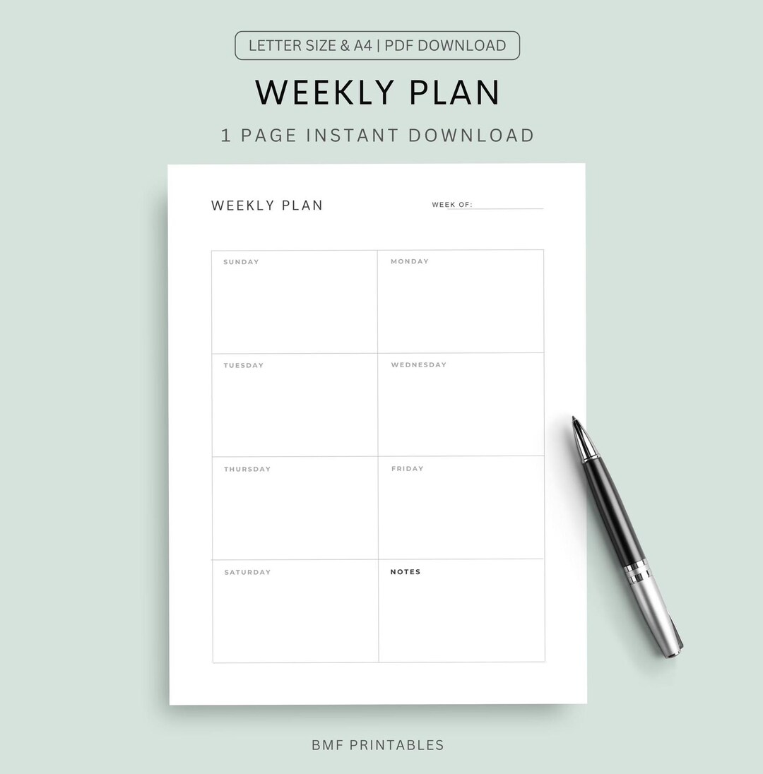 Weekly Planner Printable, Tasks Tracker, Weekly Plan Template, Tasks ...