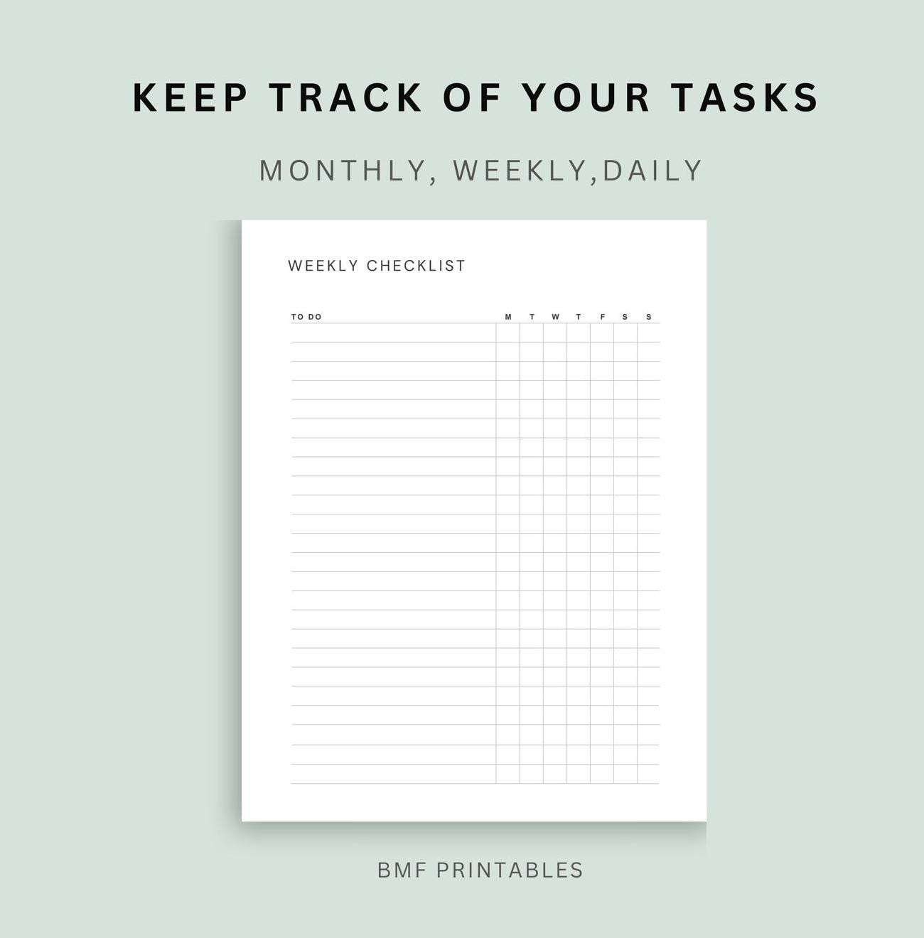 Weekly Checklist Printable, Weekly Planner, Weekly Checklist Template ...
