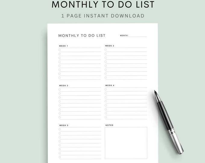 Monthly to Do List Printable, Monthly Tasks Tracker, Monthly Planner ...