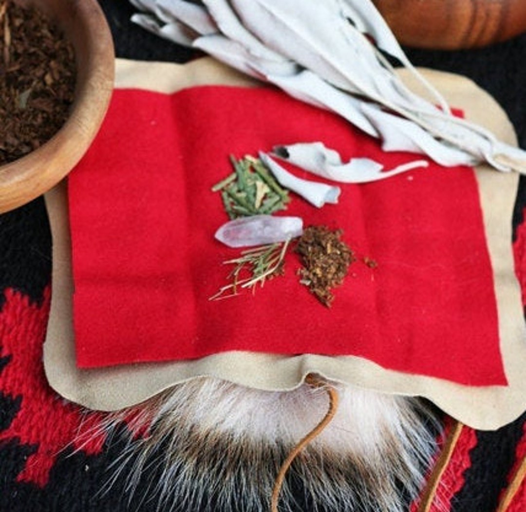 Badger Medicine Pouch: Deer Skin Bundle With Sacred Herbs - Etsy