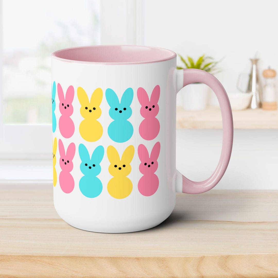 Colorful Two-tone Easter Peeps Ceramic Coffee Mug, Cute Peeps Easter ...