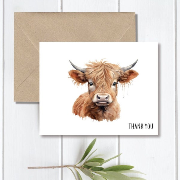 Highland Cow Thank You Cards - Etsy