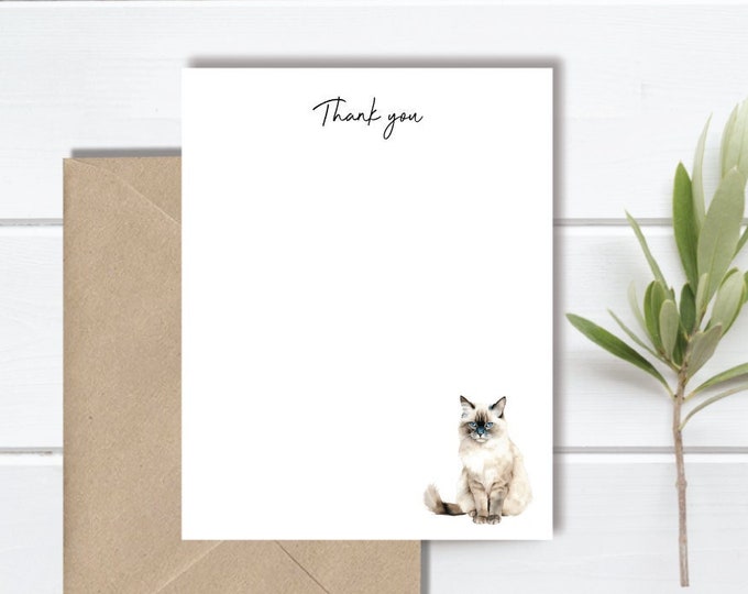 Siamese Cat Note Cards Stationery Set of 10 Cards in White or Light ...