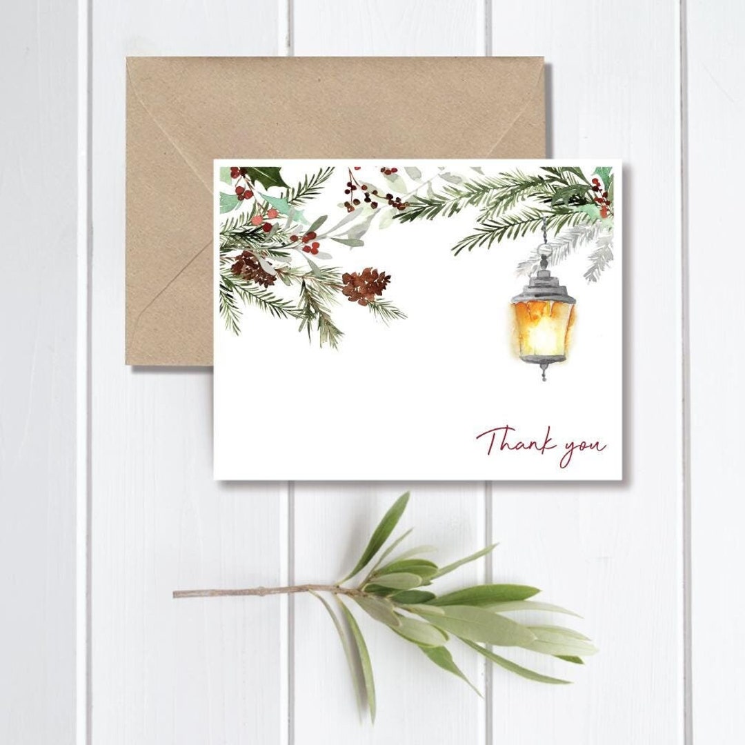 Thank You Cards, Christmas Thank You Cards, Watercolor, Cards, Boho ...