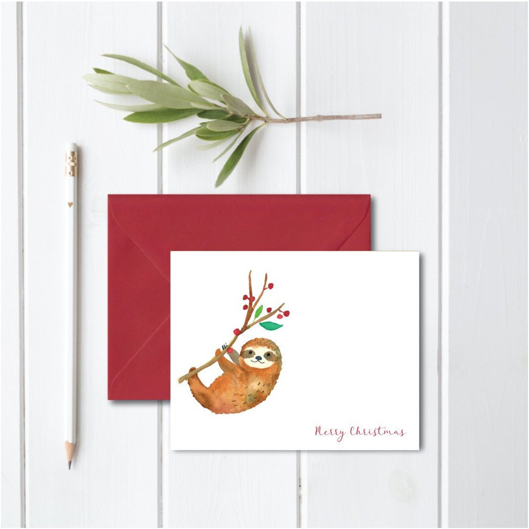 Sloth Christmas Cards Sloth Winterberry Christmas Cards - Etsy