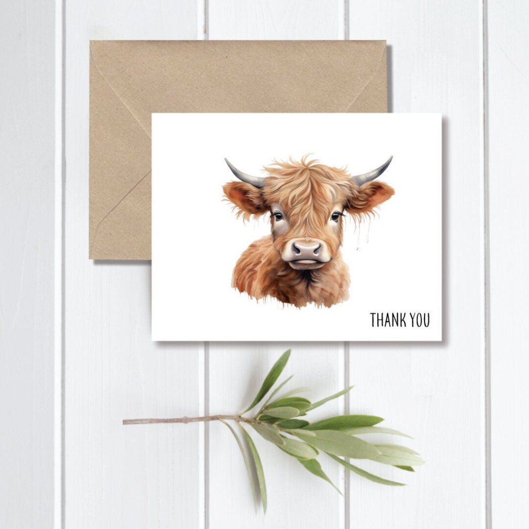 Cow Thank You Cards, Cattle Note Cards, Highland Cow, Thank You Cards ...