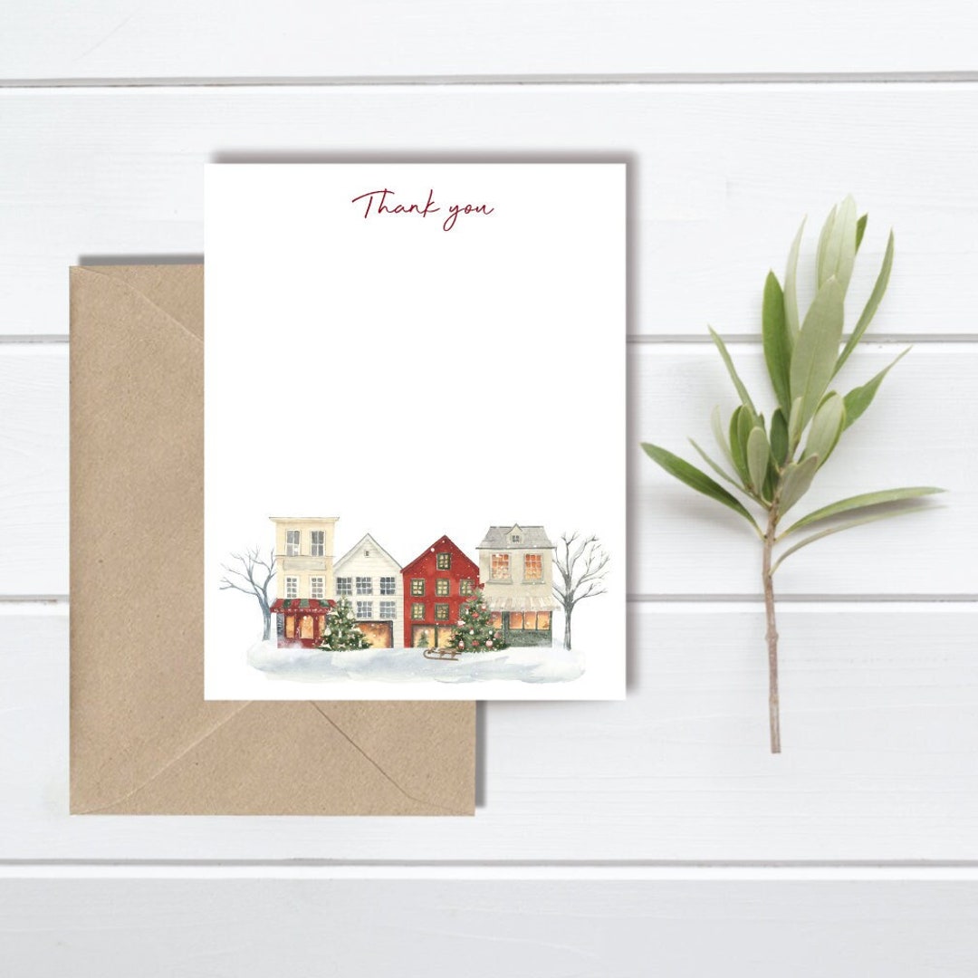 Thank You Notes, Christmas Thank You Cards, Christmas Village ...