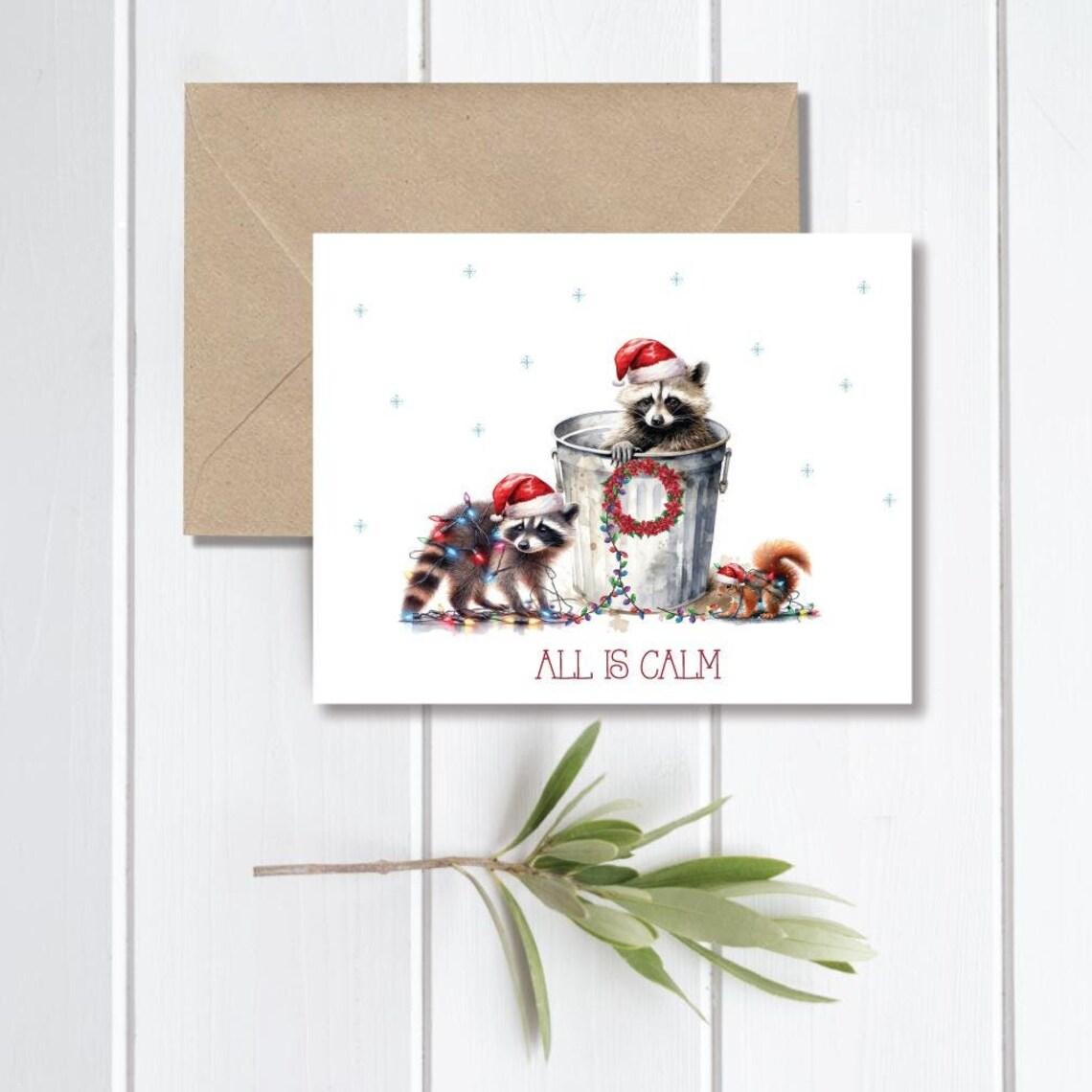 Raccoon Christmas Cards, Holiday Card Set, Raccoon, Funny Christmas ...