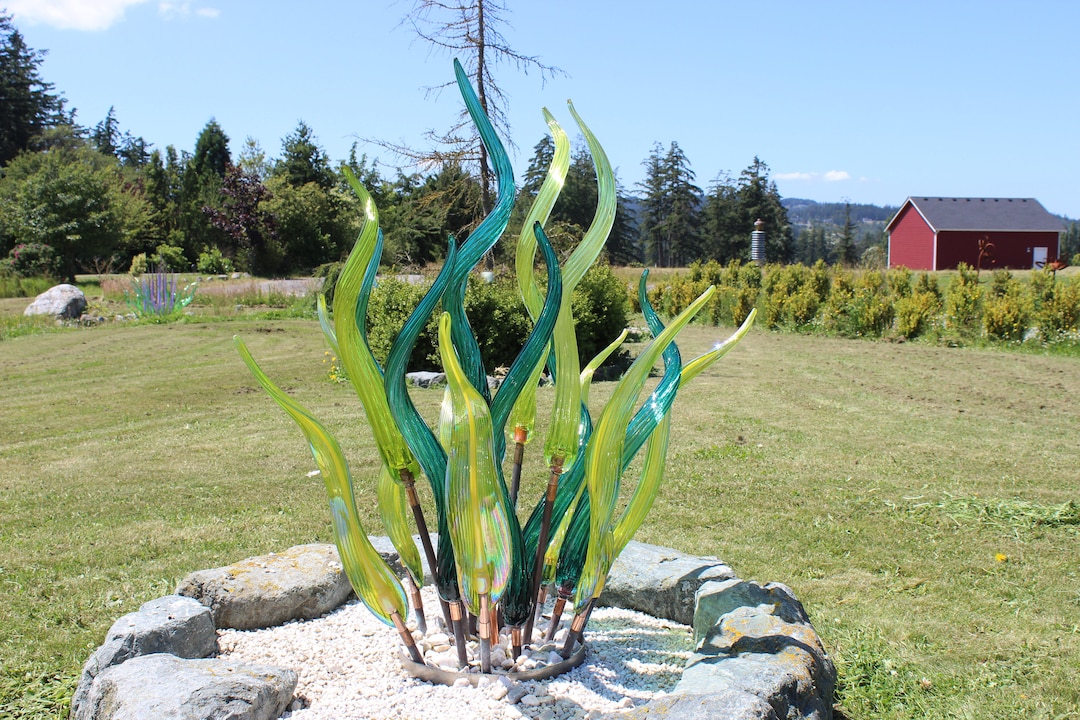 Hand Blown Glass Garden Art: Outdoor Crystal Sculpture, 17 Pc Set - Etsy