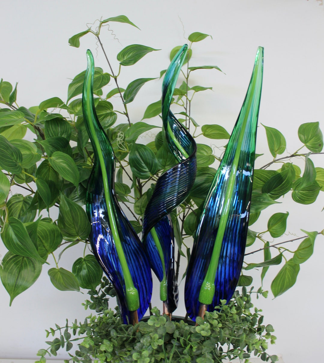 Yard Art Glass Garden Art Hand Blown Glass Art Leaf Flame Outdoor ...