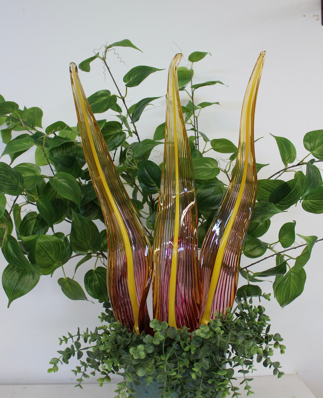 Yard Art Glass Garden Art Hand Blown Glass Art Leaf Flame Outdoor ...