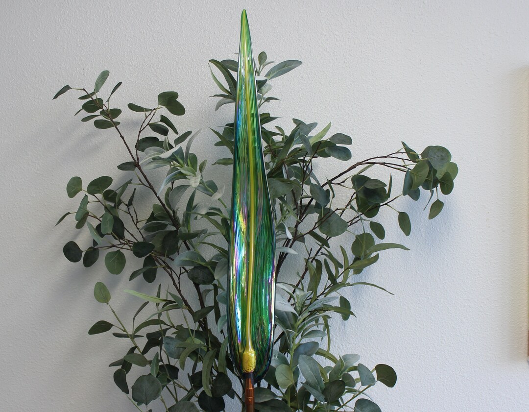 Hand Blown Glass Garden Leaf Art Outdoor Sculpture Decor 2594 Green ...