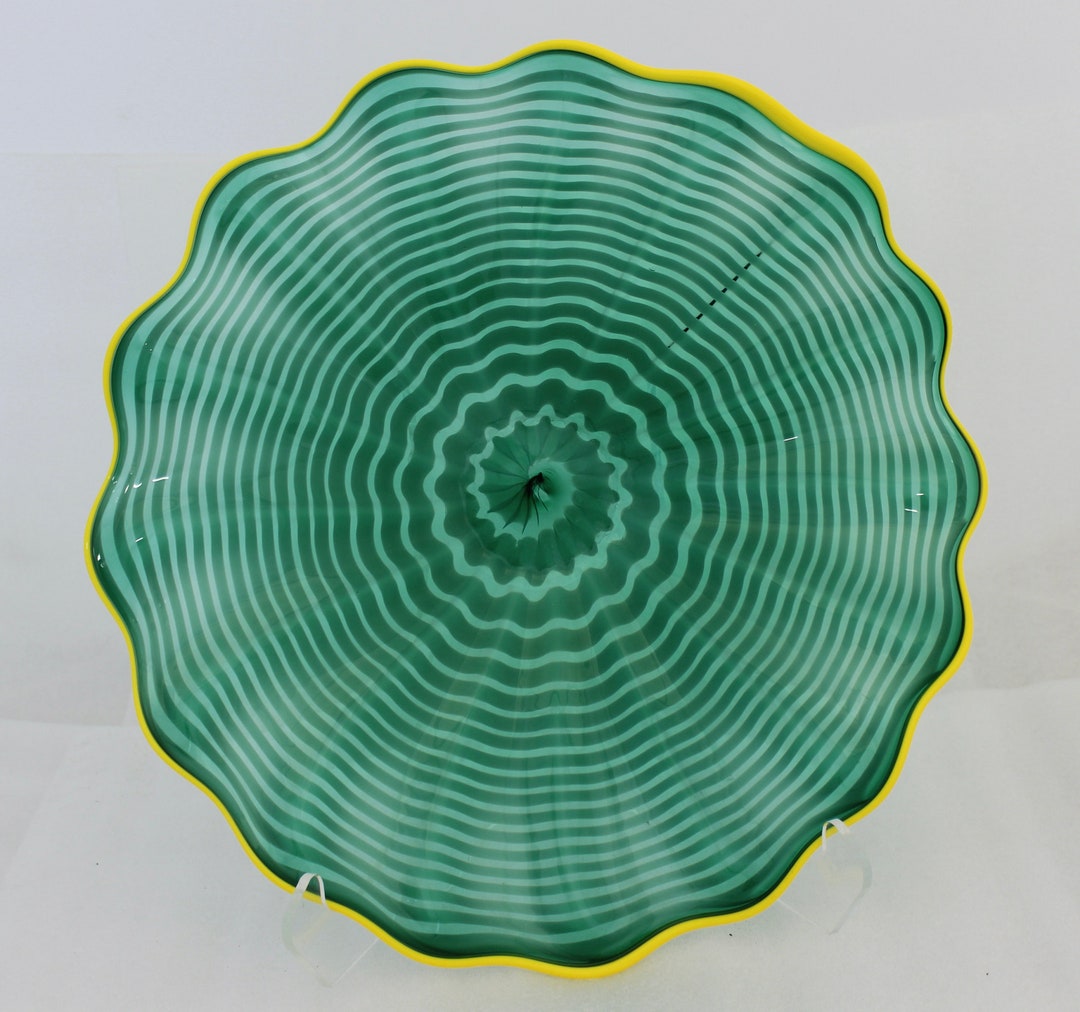 Hand Blown Glass Platter Art Wall Platter Bowl Plate Handblown Spiral ...