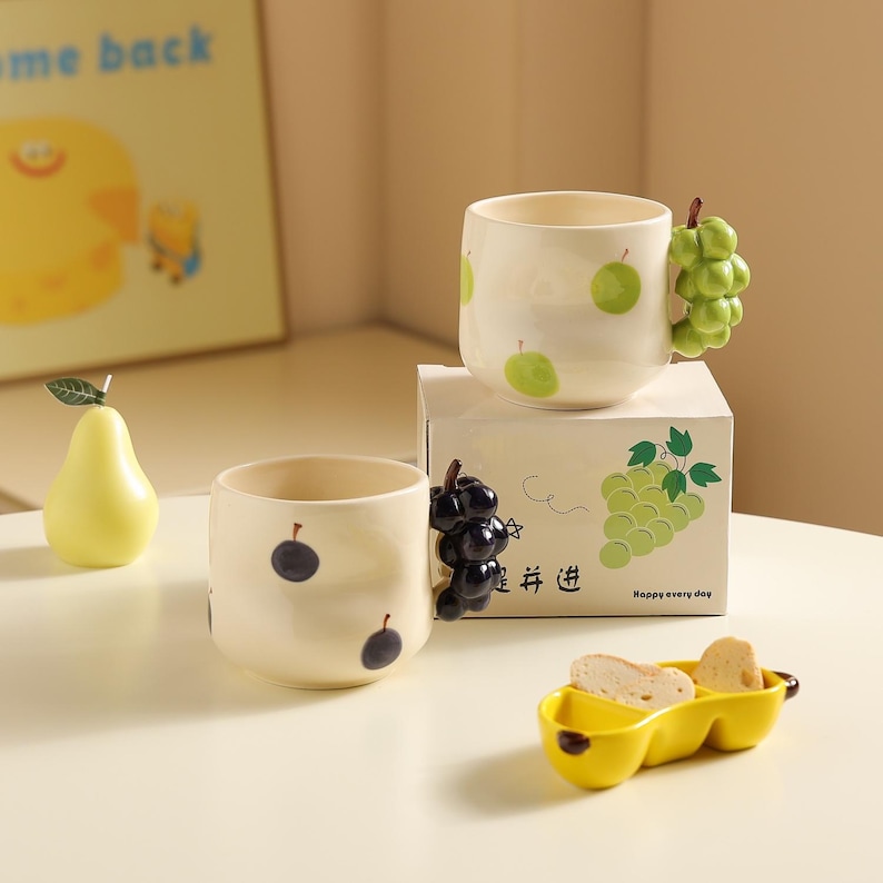 Handmade Ceramic Fruit Handle Mug, Kawaii Coffee Cup (350ml) - Etsy