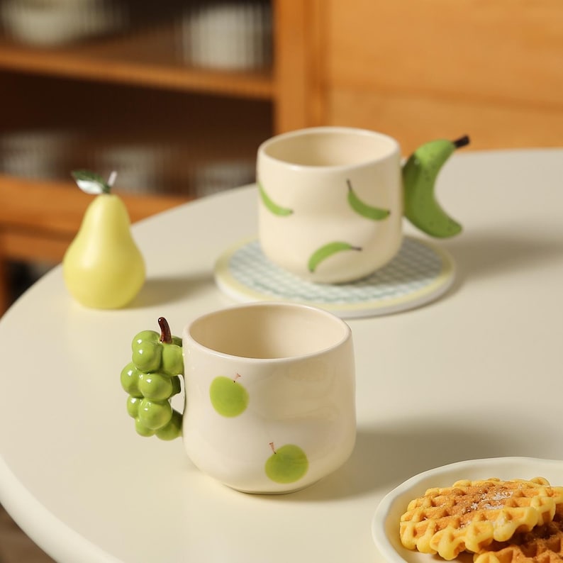 Handmade Ceramic Fruit Handle Mug, Kawaii Coffee Cup (350ml) - Etsy
