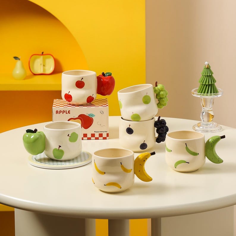 Handmade Ceramic Fruit Handle Mug, Kawaii Coffee Cup (350ml) - Etsy