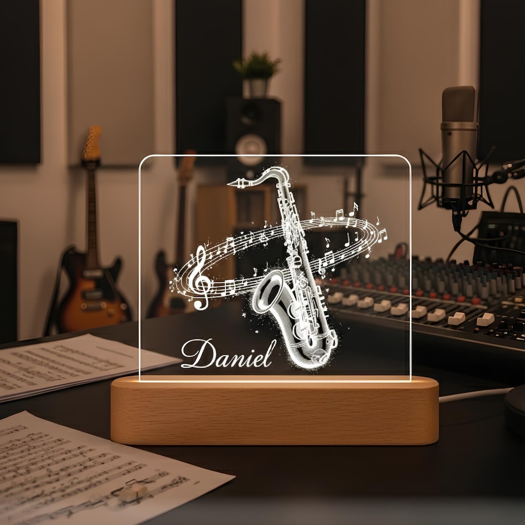 Personalized Saxophone Night Light, Custom Engraved LED Lamp for Music ...