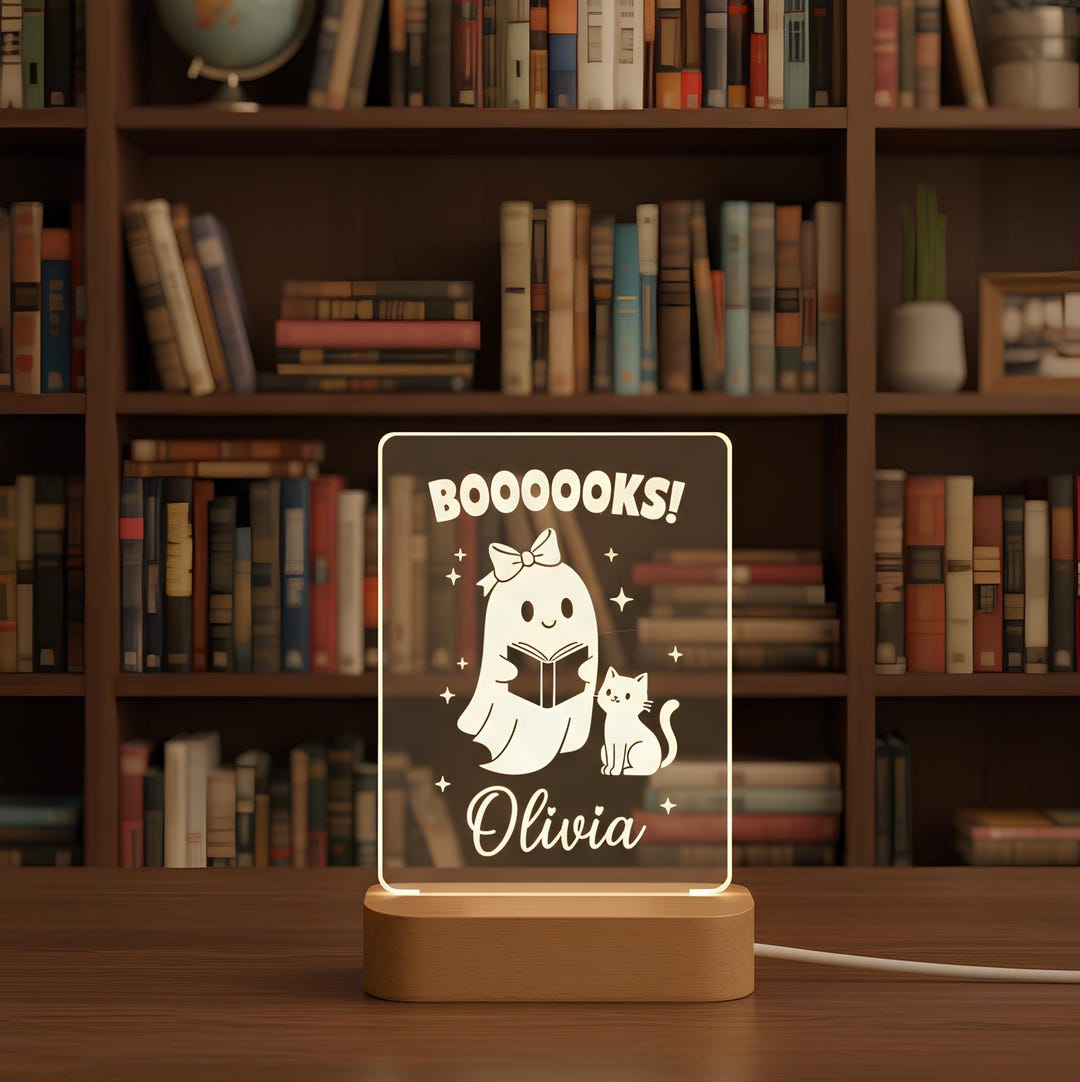 Ghost Reading Book Night Light: Personalized Ghost Lamp, Halloween Book ...