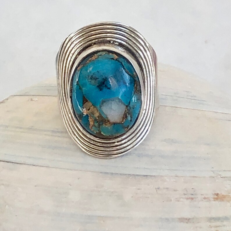 Handmade Turquoise With Copper Veins and Sterling Silver Size - Etsy