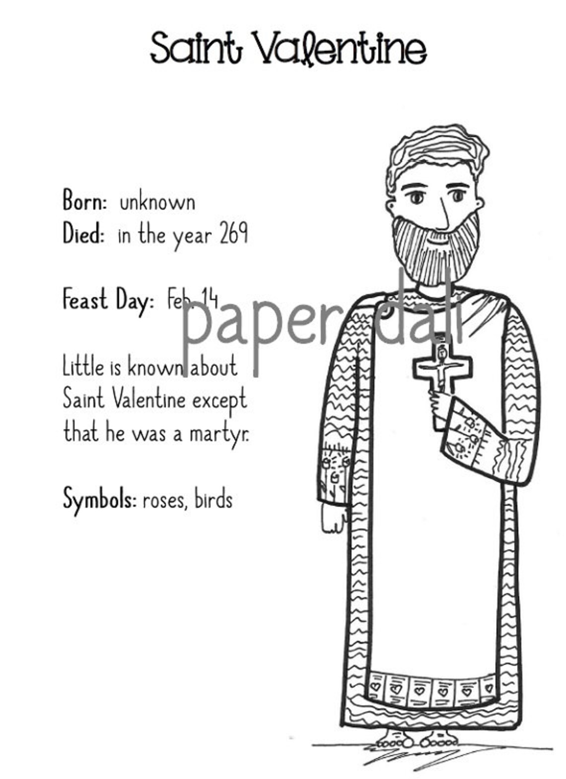 St. Valentine: Valentines and Coloring Page printable - Etsy