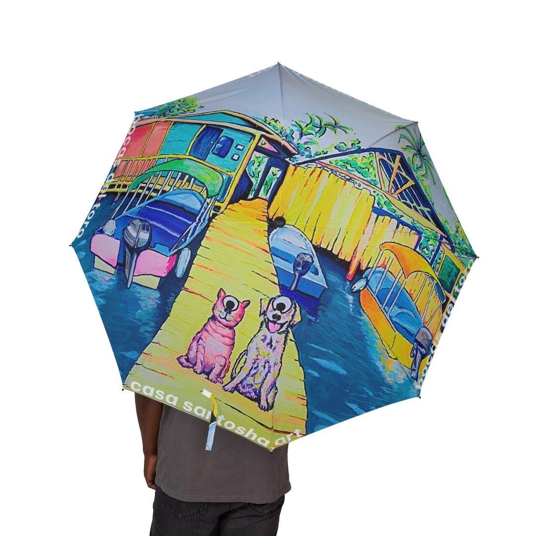 Cyclops Cat and Dog on a Tropical Island Umbrella - Foldable & Stylish ...