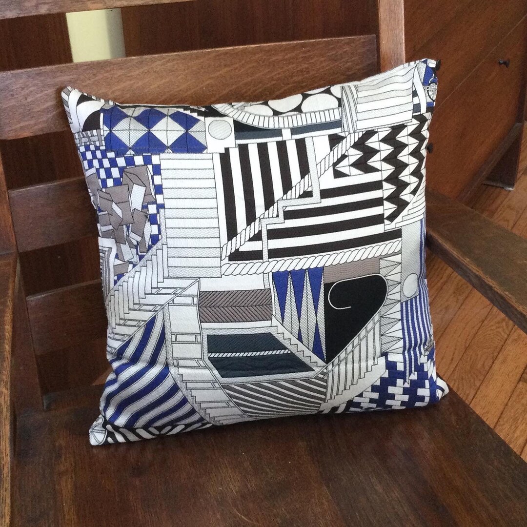Blue Geometric Pillow, Hermes Fabric - Etsy