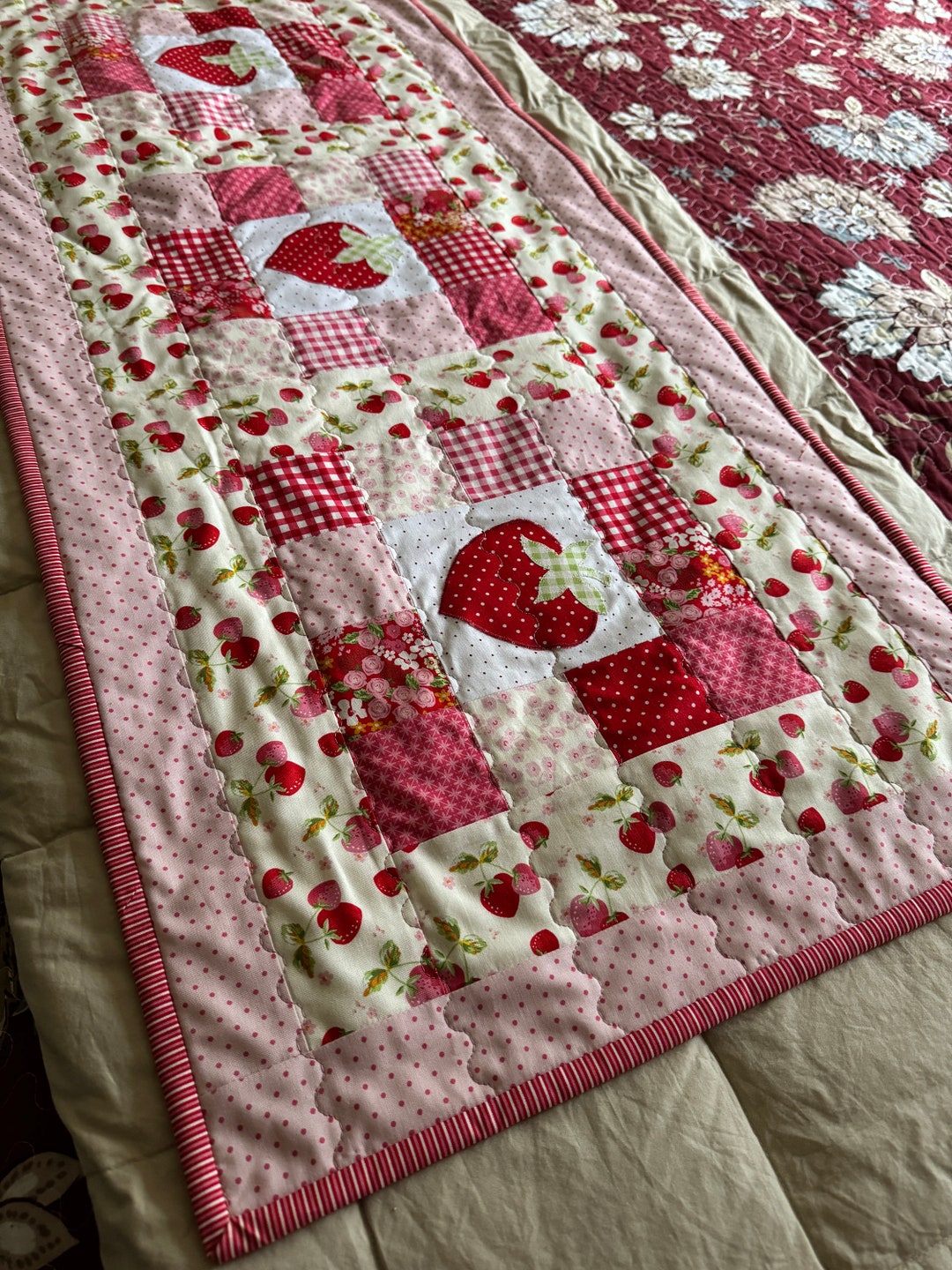 Strawberry Shortcake Table Runner, Summer Table Runner, Strawberry Table Runner, Berry Table ...