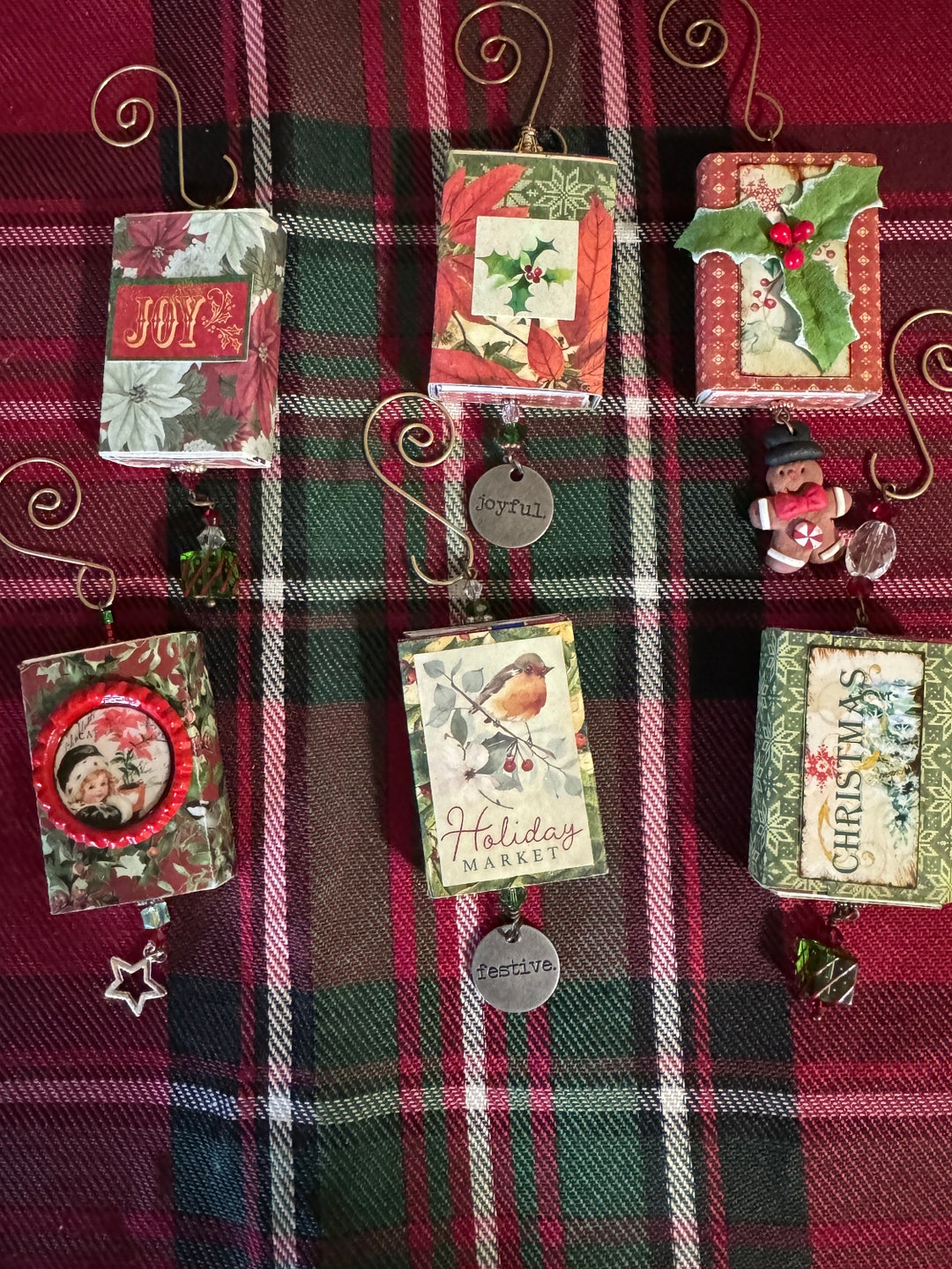 SET OF SIX 6 Mini Matchbox Ornaments, Small Tree Ornaments, Mini Tree ...