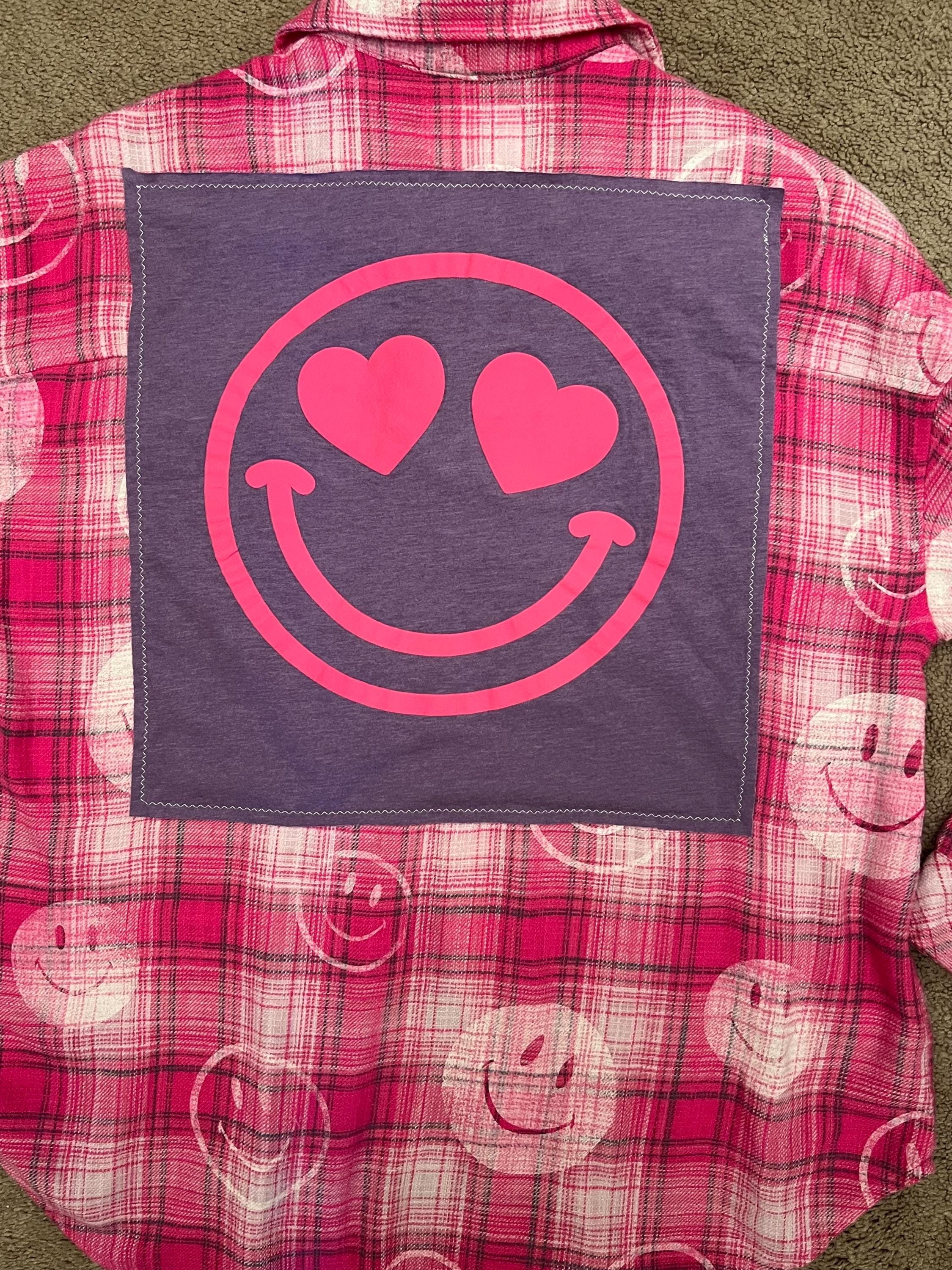 Smiley Face - Pink Smiley Face, Thrifted, Upcycled Flannel - Justice ...