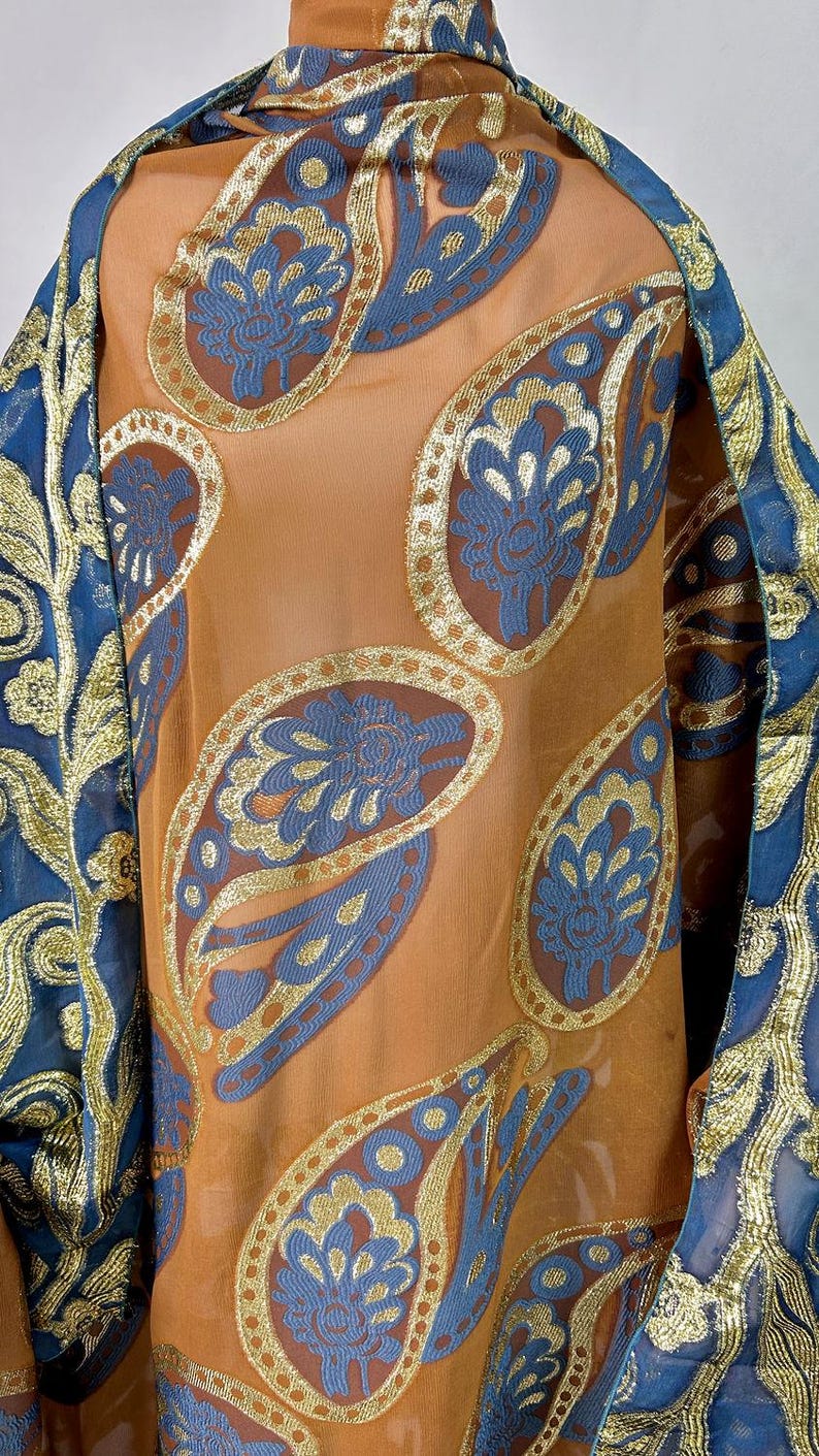 Elegant Brown Somali Dirac: Hand-painted Silk Fransawi Fabric (3.5 M ...