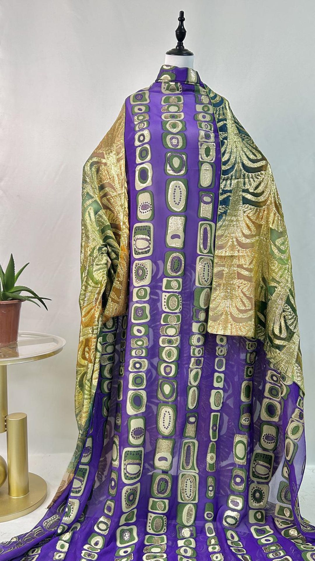 Hand-painted Italian Silk Dirac Fabric: Purple Metallic Lurex (3.5 M ...